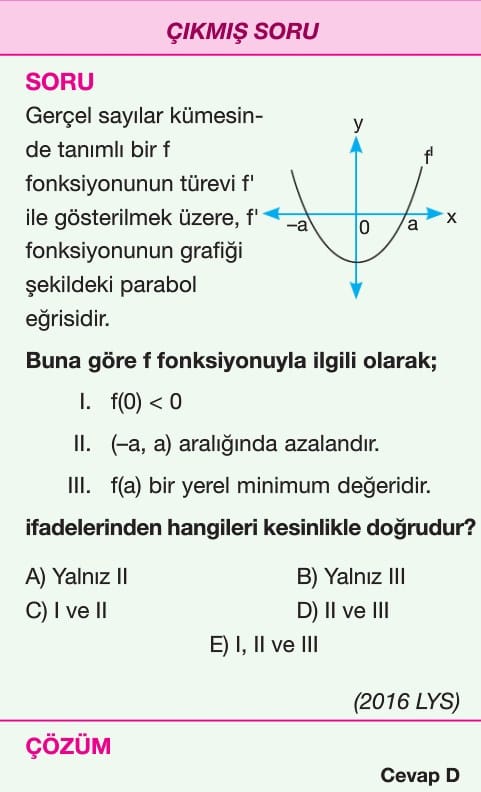Türevin Uygulamaları konu anlatımı soruları çözümleri 12. Sınıf Ayt ...